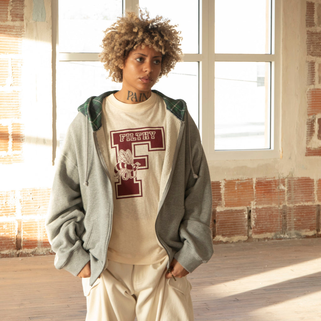 filthy® french terry plaid hooded zip-up (grey) – the filthy project®